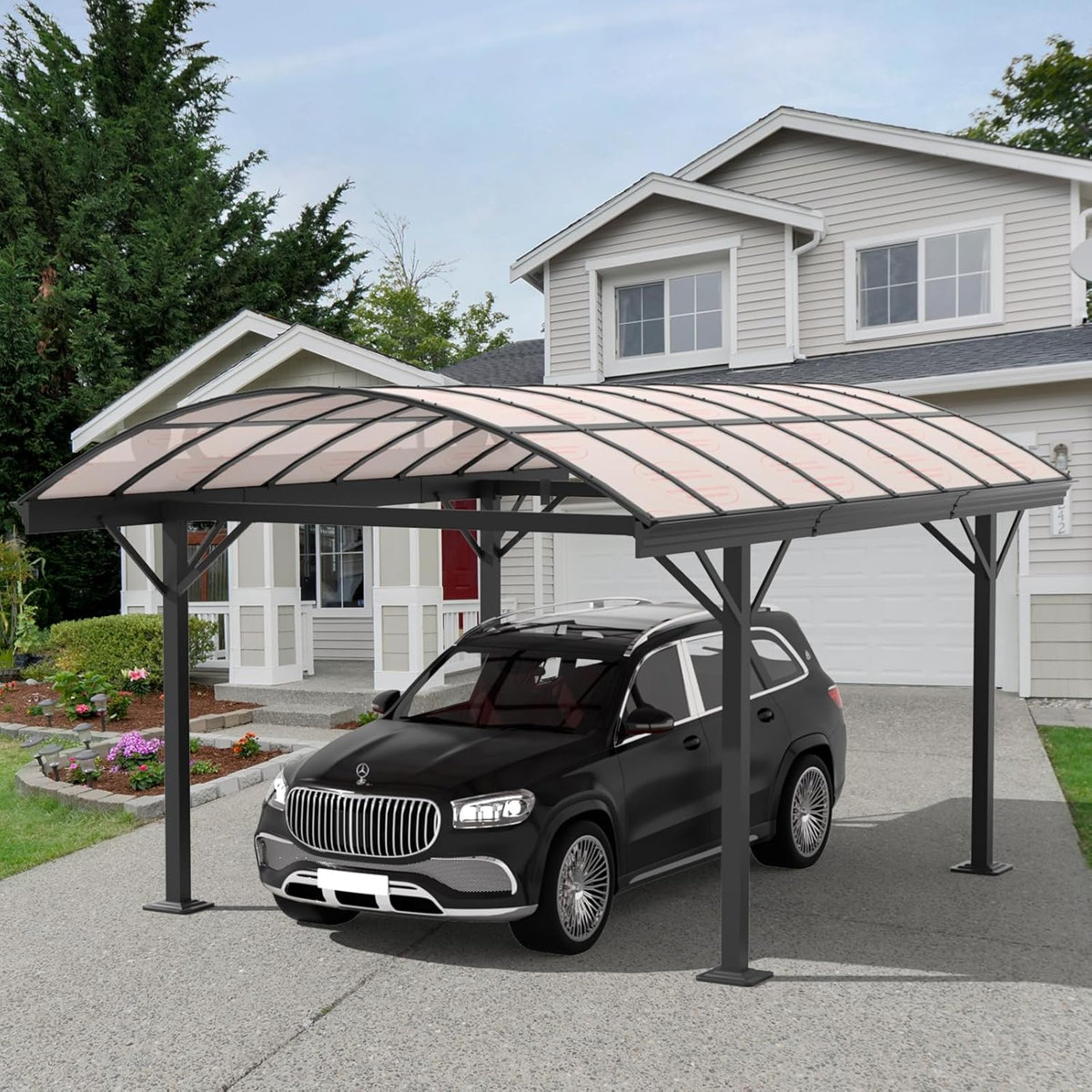 EROMMY Heavy Duty Metal Carport Kit 10 X 15 Ft, Aluminum Carport With Uv50+resistant Pc Sunlight ...